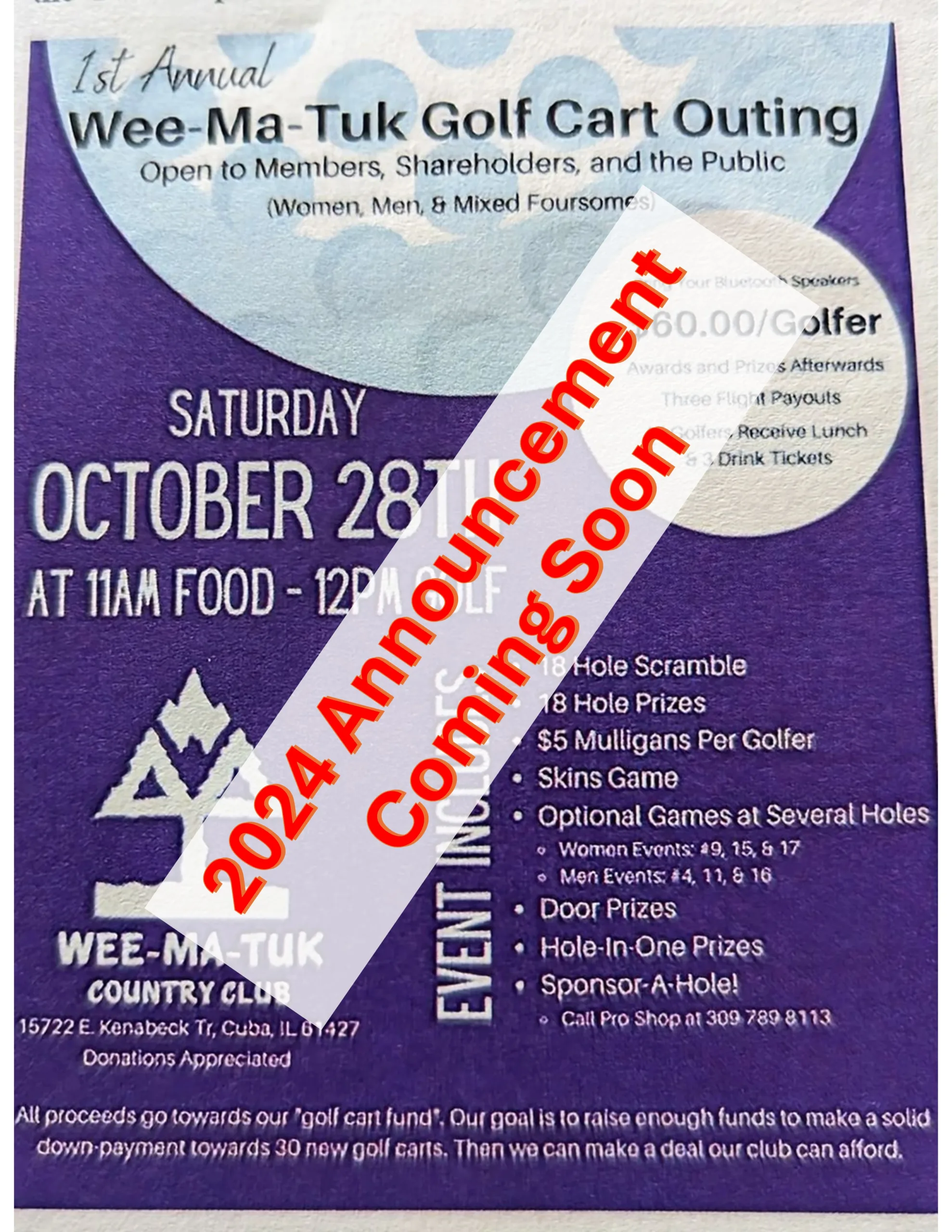 Golf Cart Fundraiser - Wee-Ma-Tuk Hills Country Club